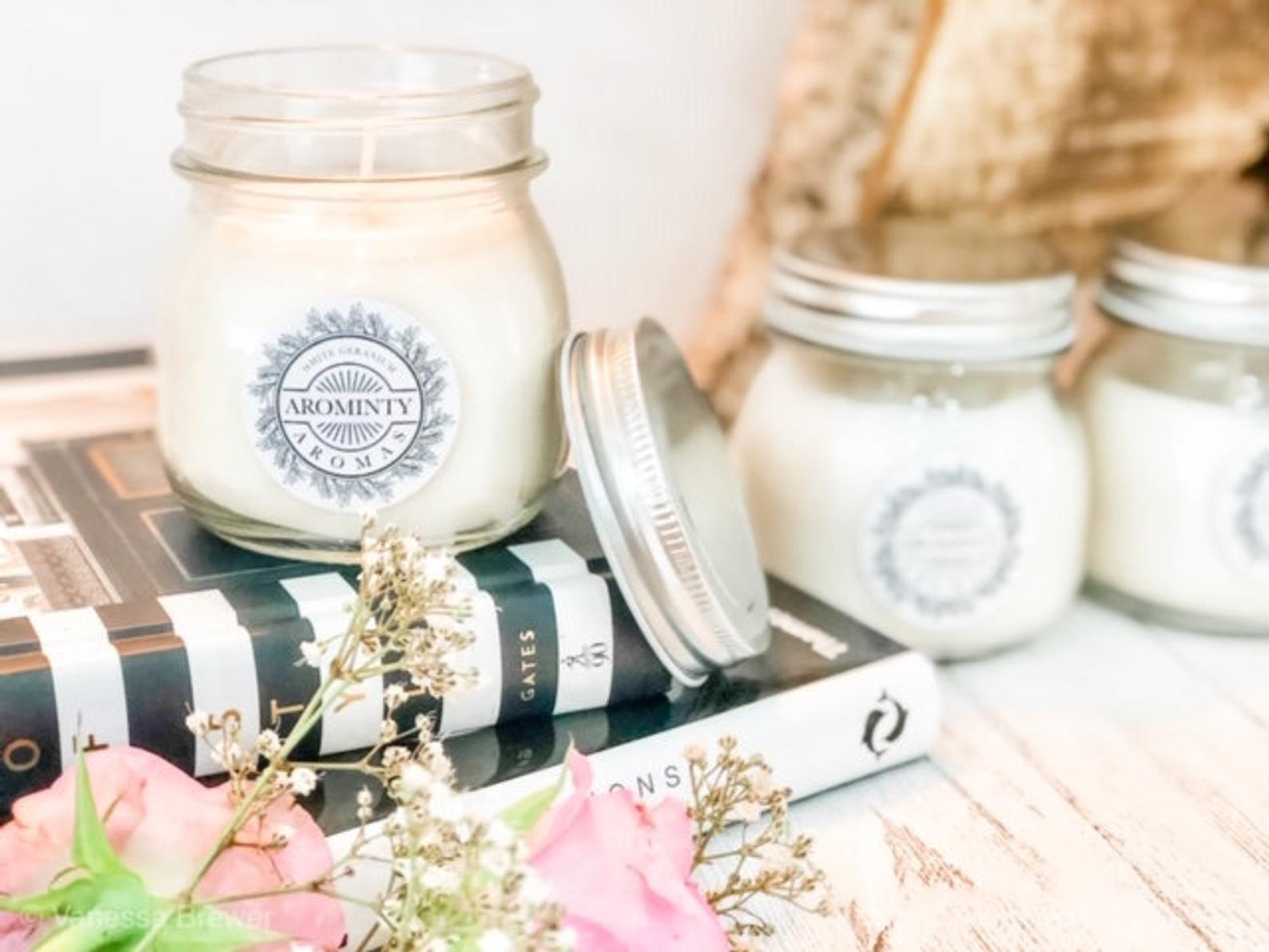 Soy Wax White Geranium Candle Vegan Natural Gift on Luulla